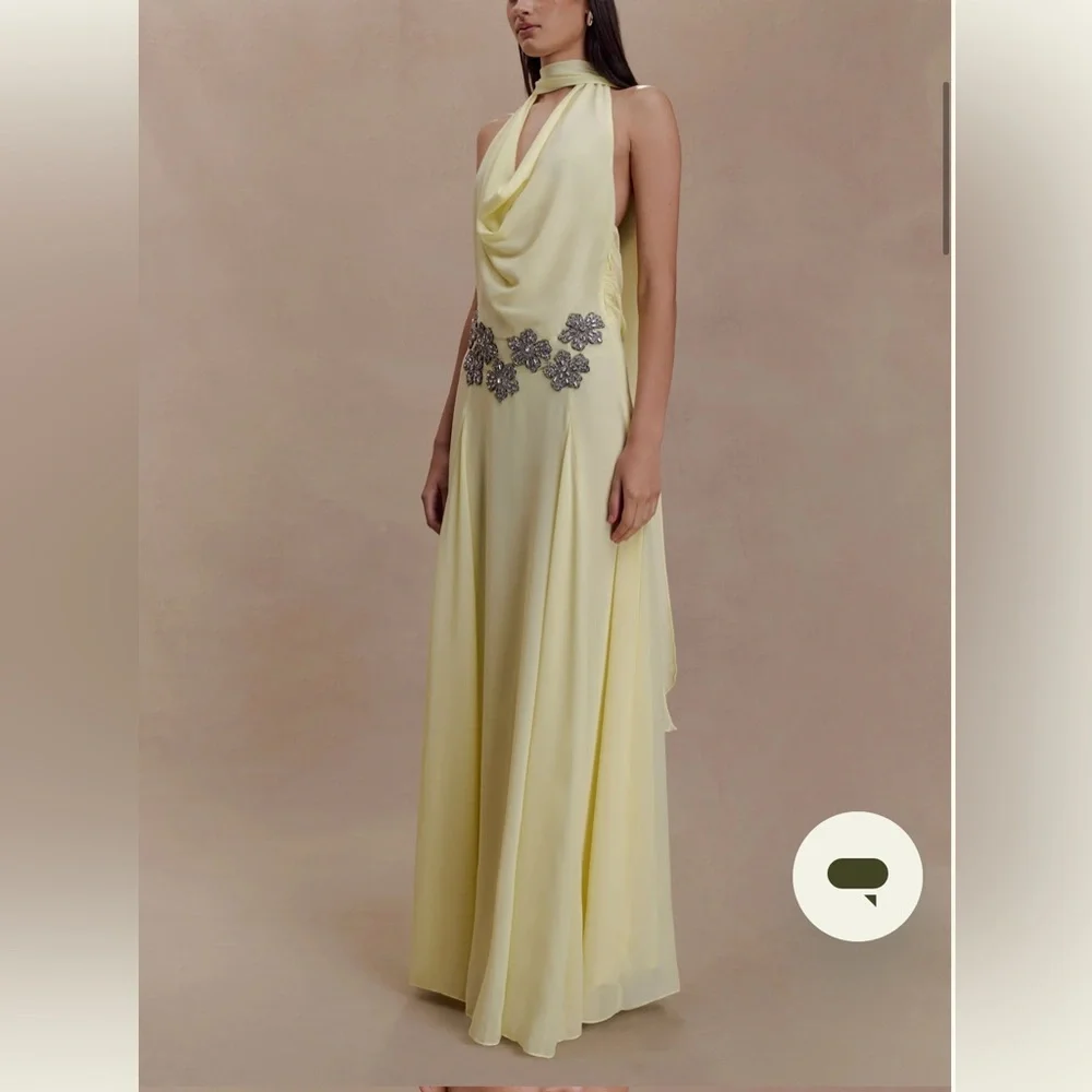 Meshki | Dresses | Meshki Santal Dress Elegant Butter Yellow Halter ...